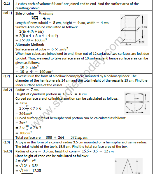 NCERT Solutions Class 10 Mathematics Chapter 13 Surface Area and Volume NCERT Solutions Class 10 Mathematics Chapter 13 Surface Area and Volume